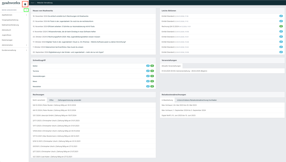 Startseite/Dashboard von Noahworks | Noahworks